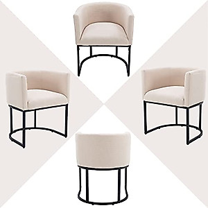 Wahson Set of 2 Linen Upholstered Dining Chair, Mid Century Modern Fabric Bucket Dining Chair with Black Metal Legs, Cream