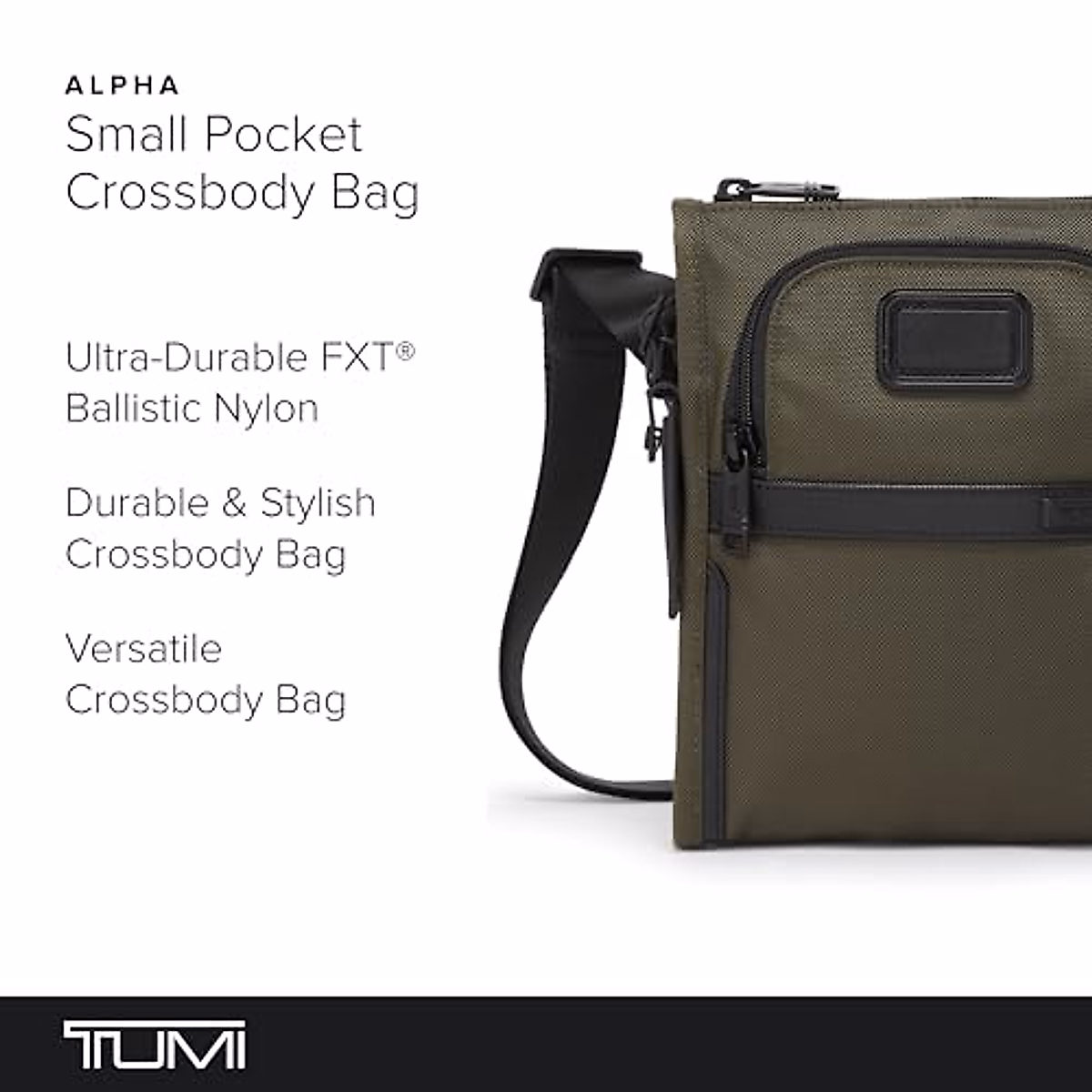 TUMI Alpha Pocket Bag - Women's & Men's Everyday Crossbody Bag - Includes Adjustable Shoulder Strap - For Business & Travel - Olive Night
