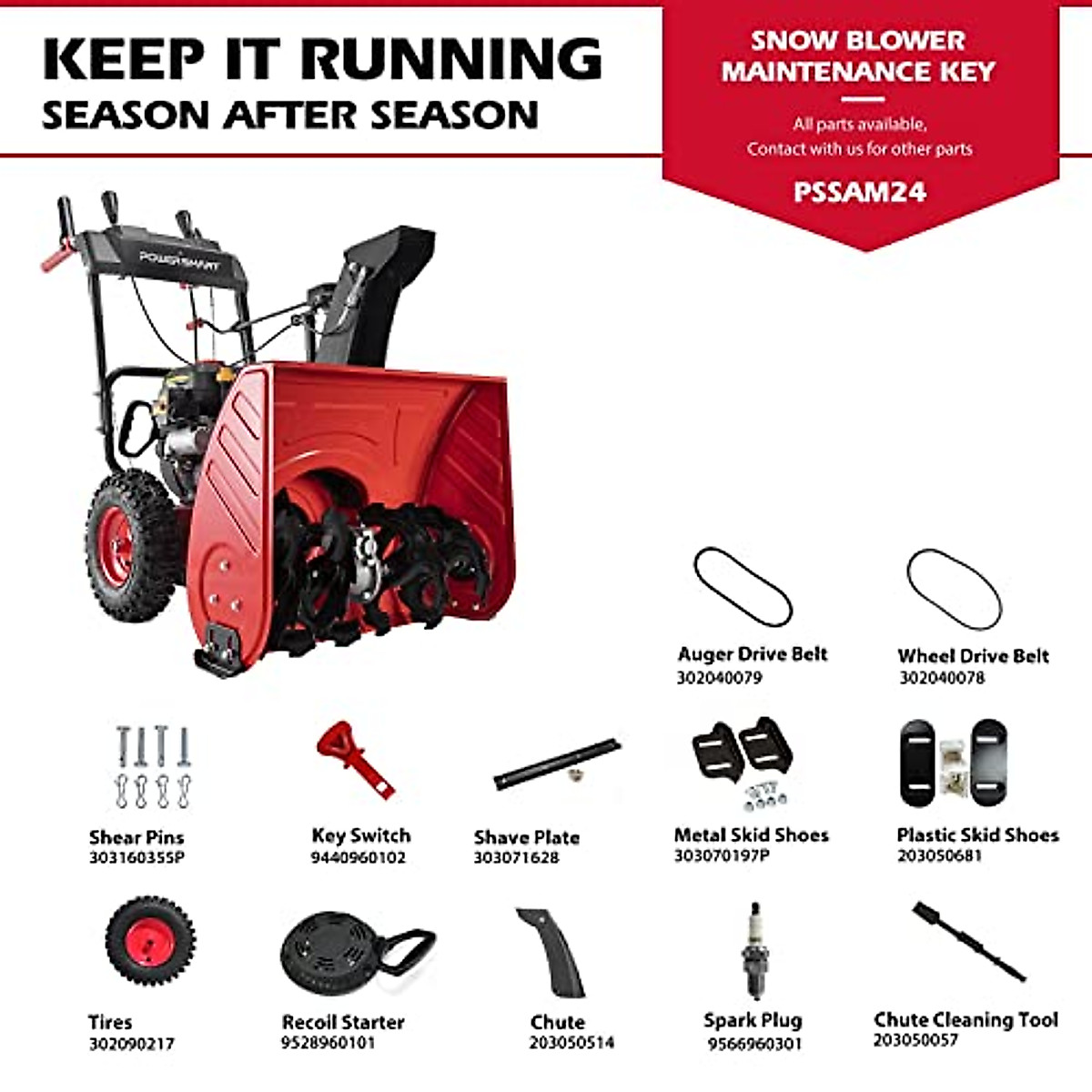 PowerSmart Snow Blower 24 Inch 2-Stage 212cc Engine Gas Powered with Electric Start PS24