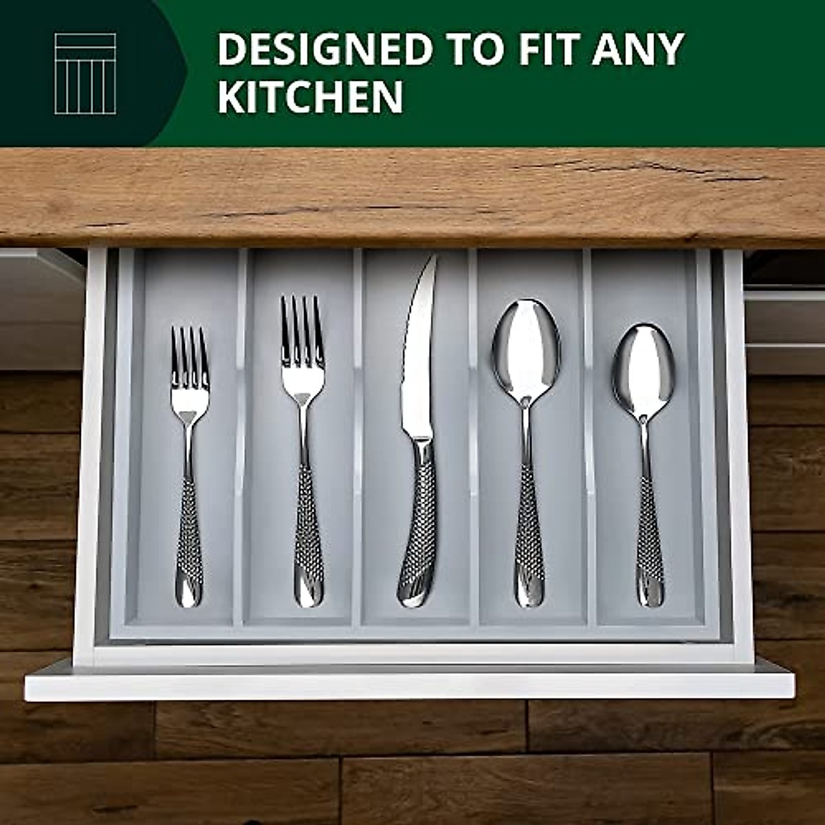 ROYAL CRAFT WOOD Gray Basic Silverware Drawer Organizer and Expandable Utensil Drawer Organizer