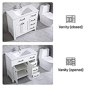 wonline 36" Bathroom Vanity and Sink Combo Cabinet Undermount Ceramic Vessel Sink Chrome Faucet Drain with Mirror Vanities Set
