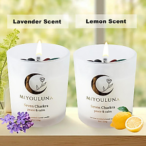 MIYOULUNA Lavender Aromatherapy Candle with Crystals, 8oz 100% Natural Soy Wax, 40H Burn, Ideal Scented Gift for Women, Moms, and Men - Great for Birthdays and Home Relaxation