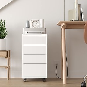 TTVIEW File Cabinet, Mobile Filing Cabinet with Wheels, 4-Drawer Rolling Pedestal Under Desk for A4, Letter Size, File Folders White 12.9x15.3X 25 in