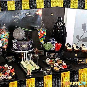 6 Pack 10 Feet Foil Fringe Garland Metallic Tinsel Streamers Banner Wall Hanging Backdrop for Parade Floats, Bachelorette, Wedding, Birthday, Graduation Party Decorations(Black Gold)