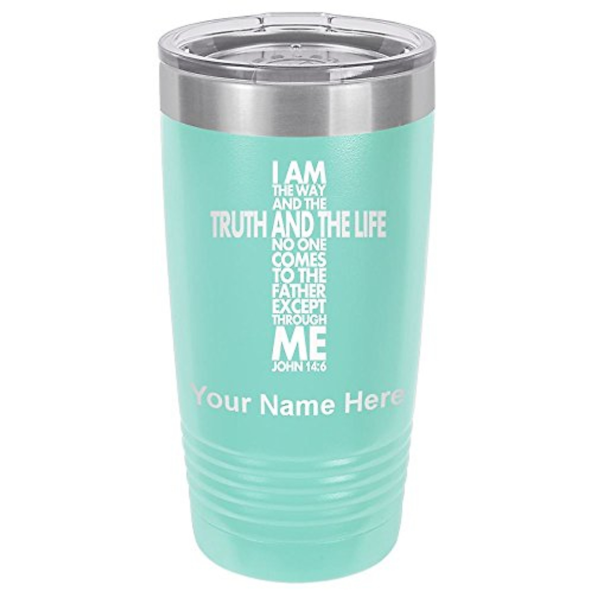 LaserGram 20oz Vacuum Insulated Tumbler Mug, Bible Verse John 14-6, Personalized Engraving Included (Teal)