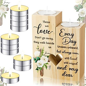 2 Pcs Memorial Gift Sympathy Candles for Loss of Loved Wooden Candle Holder with 10 Pcs Flameless Candles Birthday Mother's Day Remembrance Candlestick for Loss of Loved One (Flower Style)