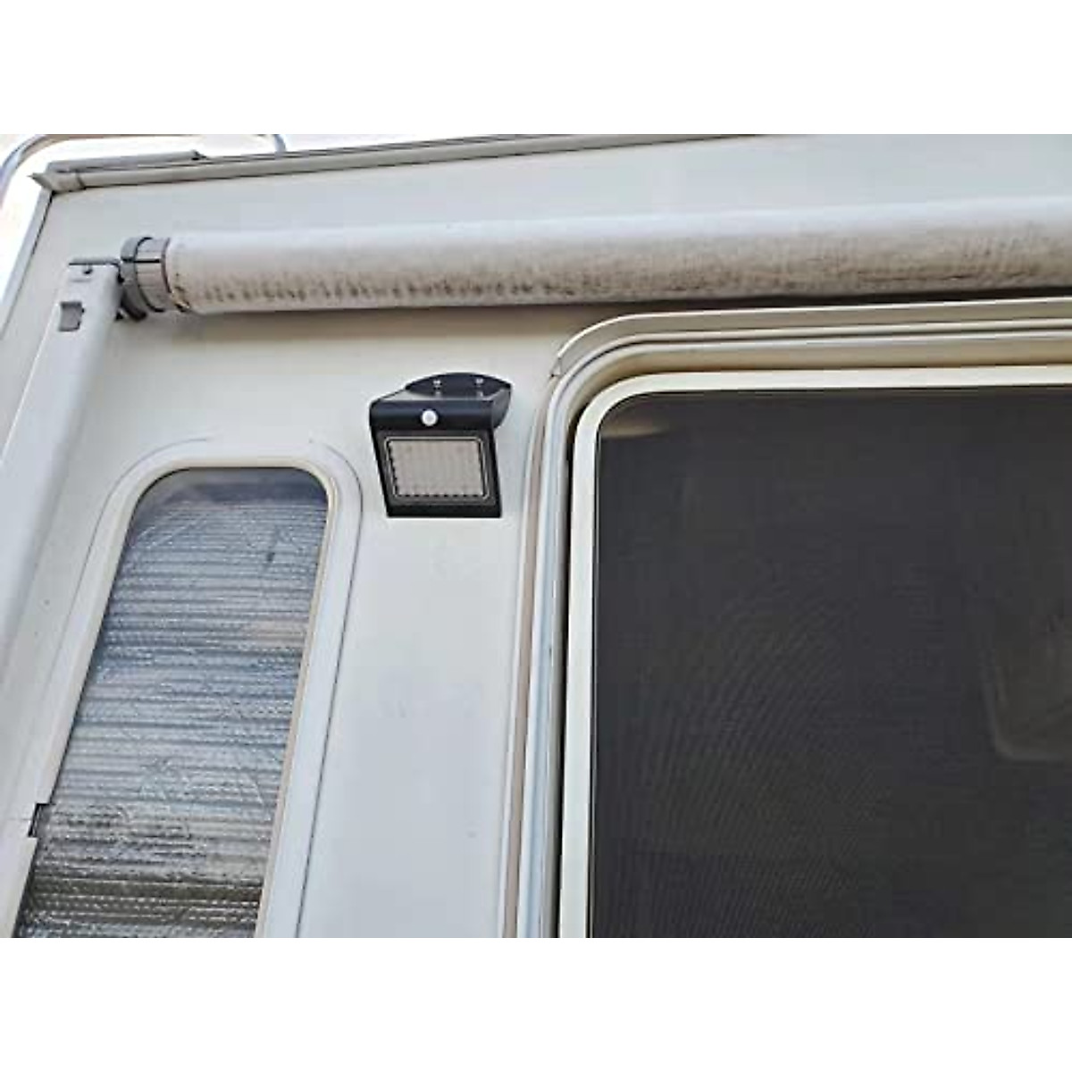 EEZ RV Products Solar Motion Sensor LED Light 4W 500LM Color 4000K Bright Whitefor RV Porch & Back Yard Security, Butterfly Style IP65 Waterproof (Black)