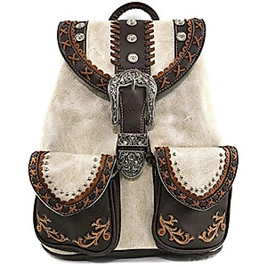 Zelris Western Country Floral Buckle Rucksack Backpack (Beige)