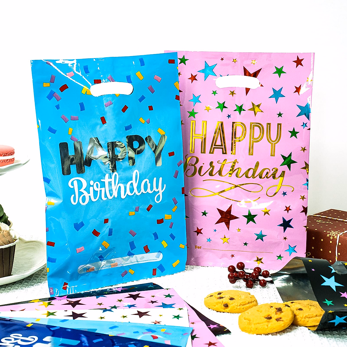 HAPMARS 50pc Party Favor Bags for Kids - With Handles, Goodie Candy Bags for Girls & Boys Birthdays