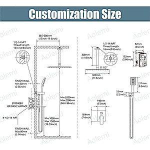 Aolemi Matte Black Shower System Ceiling Mount 12 Inch Rain Shower Head with 3 Functions ABS Handheld Spray Luxury High Pressure Shower Combo Set Rough-in Valve and Shower Trim Included Bathroom