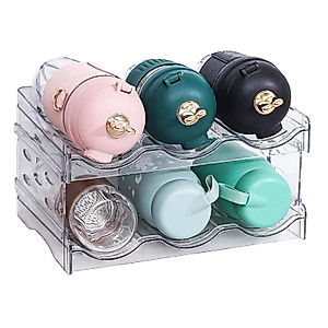Stackable Bottle Rack Organizer for Refridgerator, Stackable Canned Food Pop Cans Container Water Tumbler for Fridge Pantry Rack Freezer, Clear Plastic Storage Bins,Holds 6-12 Long Bottles Cans Each