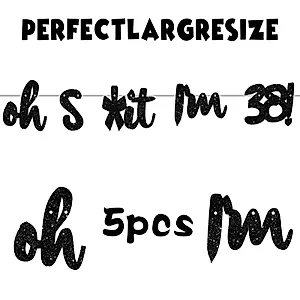 Oh I’m 38! Banner Backdrop Glitter Black Hallo Thirty Eight Cheers to 38 Years Old Theme Decor for Man Woman Happy 38th Birthday Party Photo Studio Prop Kit Flag Decorations Favors Supplies