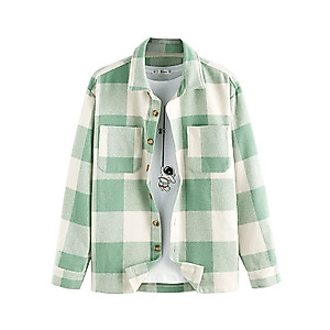 ZAFUL Men's Plaids Shirt Long Sleeve Button Down Lightweight Flannel Jacket Casual Shirt Shacket Classic Flannel Shirts(Plaid-Light Green,M)