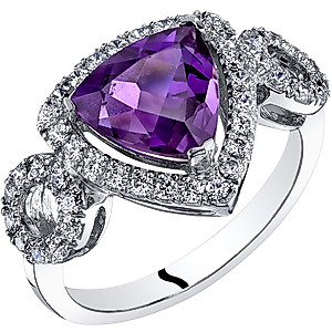 PEORA Amethyst Signature Ring for Women 14K White Gold, Natural Gemstone Birthstone, 1.50 Carats trillion Cut 8mm, Comfort Fit, Size 8
