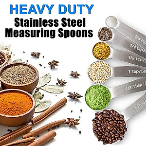 Measuring Spoons, Premium Heavy Duty 18/8 Stainless Steel Measuring Spoons Cups Set, Small Tablespoon with Metric and US Measurements , Set of 6 for Gift Measuring Dry and Liquid Ingredients