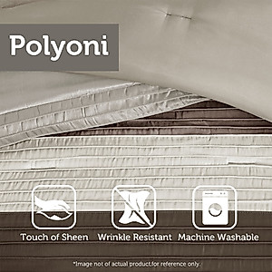 Madison Park Amherst Faux Silk Comforter Set-Casual Contemporary Design All Season Down Alternative Bedding, Matching Shams, Bedskirt, Decorative Pillows, Queen(90"x90"), Natural, 7 Piece (MP10-121)