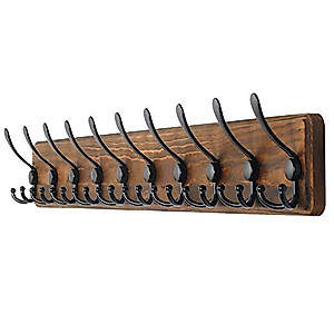Dseap Coat Rack Wall Mounted - 10 Tri Hooks, 38-1/4" Long, Heavy Duty Wooden Wall Coat Hanger Coat Hook for Clothes Hat Jacket Clothing, Natural & Black