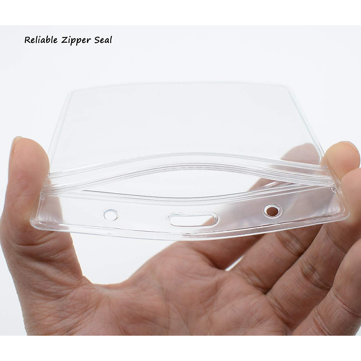 250 Pack - WTQ Waterproof ID Badge Holders (Fit 3.6 x 2.4 Insert), Clear Plastic, Premium Quality, Heavy-Duty, Horizontal Hanging Card Holder with Zipper, Sealable Vinyl Nametag Holders