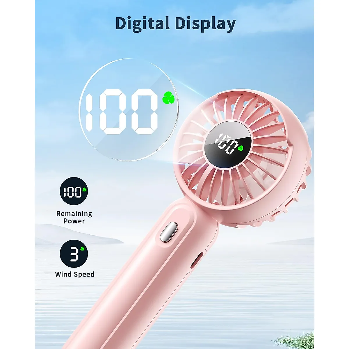 Handheld Fan with 𝗪𝗶𝗿𝗲𝗹𝗲𝘀𝘀 Charging Base, 3 Speeds Portable Fan with Digital Display, 2000mAh Battery Operated Hand Held Fan, Handheld/Desk 2 in 1 Personal Fan Lash Fan Makeup Fan (Pink)