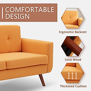 DIFY 65" W Linen loveseat Sofa, Easy to Assemble, Modern Furniture with Thickened Cushion, Perfect Couch for Living Room, Office, Bedroom (Orange)