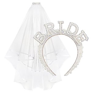 Casoty Pearl Hairband and White Bridal Veil, for Wedding, Bridal Shower, Prom, Pageant, Birthday, Halloween, Valentine's day or other Special Occasions, One Size, Hairband, by Casoty