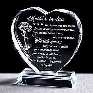 Movdyka Mother in Law Gifts from Daughter in Law Birthday, Bonus Mom Gifts for mother in law, Heart-Shaped Glass Keepsake Gifts for Mother in Law Unique on Mothers Day & Wedding Day