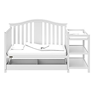 Graco Solano 4-in-1 Convertible Crib and Changer with Drawer (White) – Crib and Changing Table Combo with Drawer, Includes Changing Pad, Converts to Toddler Bed, Daybed and Full-Size Bed