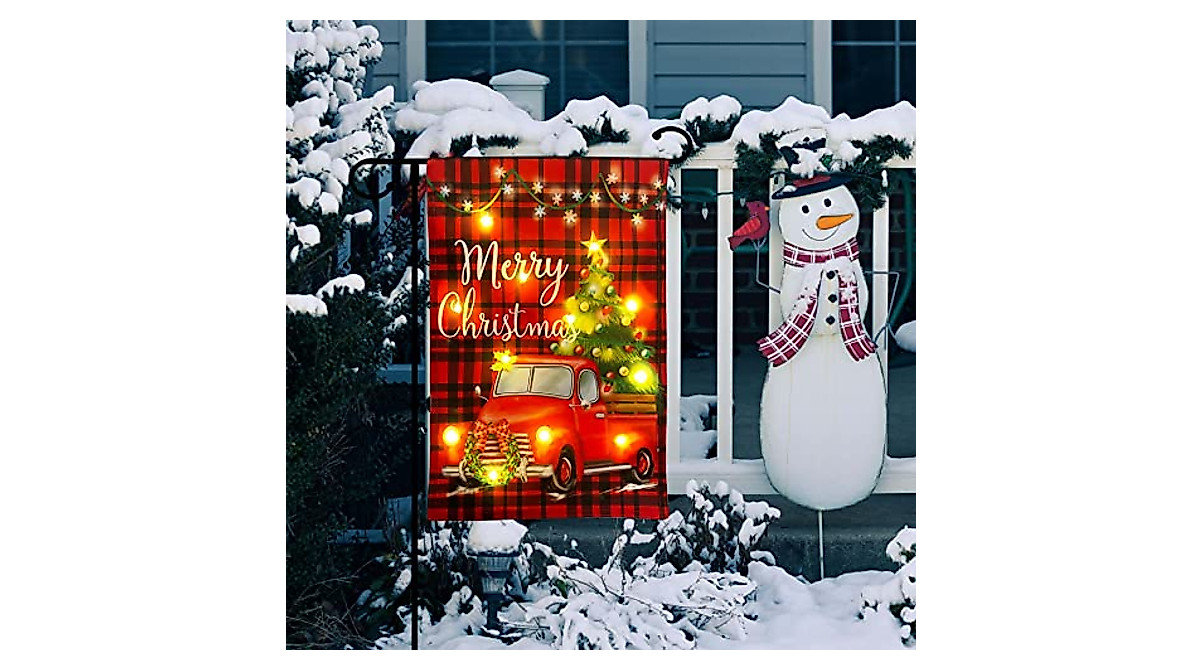 Lighted Christmas Flag - Solar Red Truck Decoration