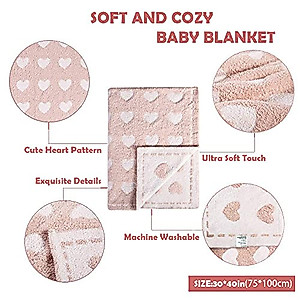 Kid Nation Baby Blankets for Girls Boys Toddler Double-Sided Heart Blanket,40"X 30"Soft Plush Crib Blanket Fluffy Baby Quilt Newborn Stroller Blanket,Light Pink