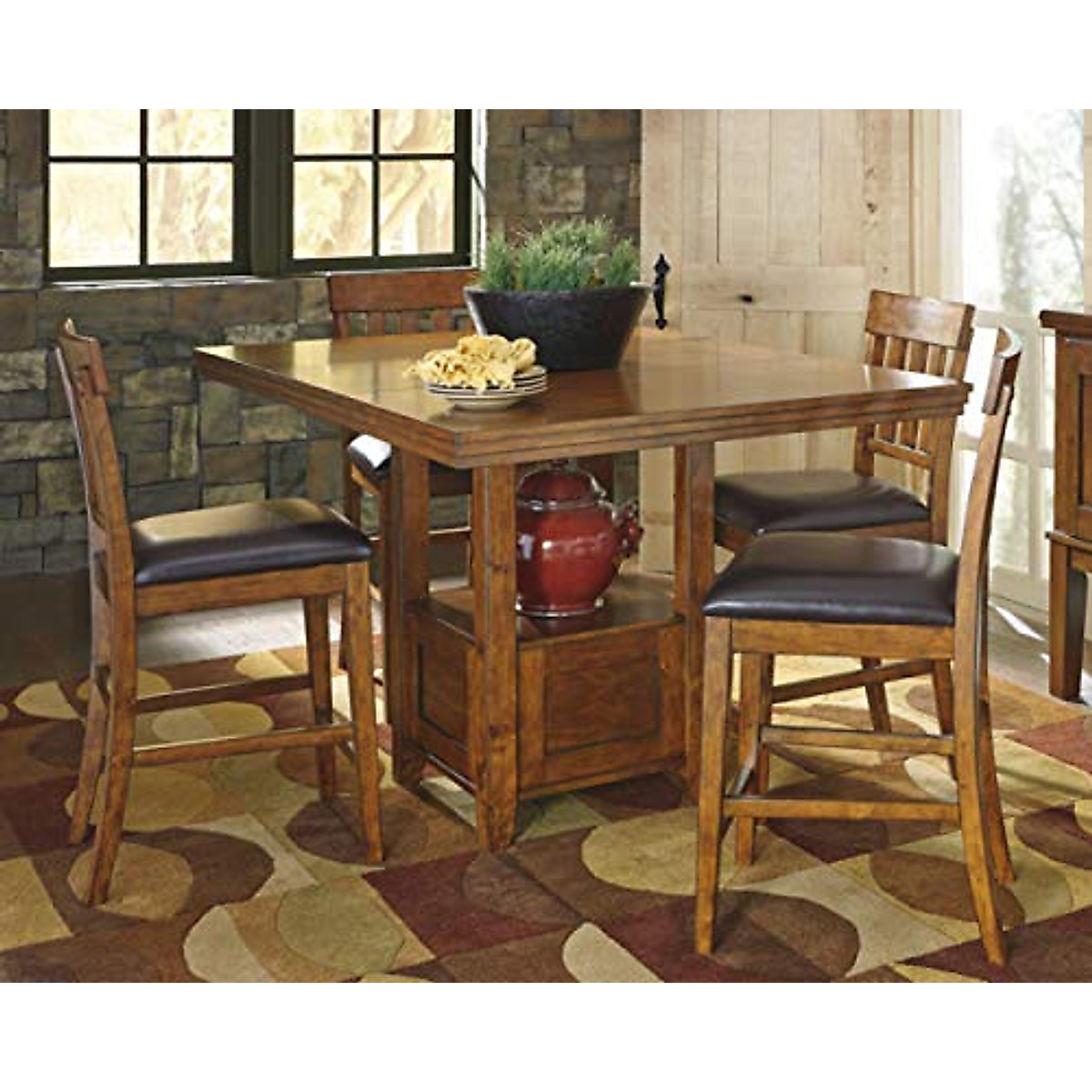 Signature Design by Ashley Ralene Traditional 36" Counter Height Dining Room Extension Table, Medium Brown