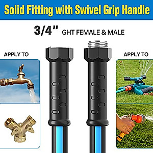 GREENER Heavy Duty Garden Hose 50ft, 5/8" Flexible Hybrid Rubber Hose, Kink-resistant Water Hose with Leakproof Swivel Grip, 3/4in Solid Fittings and Functional Nozzle, For Outdoor Garden Lawn,Blue