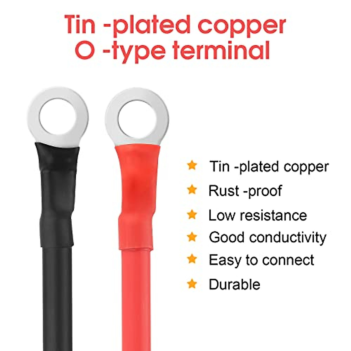 PAEKQ 10 Gauge Tray Cables Solar 10AWG(6mm²) Power Inverter Battery Cables PV Tinned Copper Electrical Wire with O-Type Terminal for Solar Panel Marine Boat RV Automotive Harness Wiring(10FT)