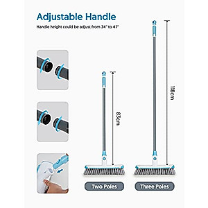 SEVENMAX Floor Scrub Brush with Long Handle, Deck Grout Brush 2 in 1 Scrubber Brush Stiff Bristles Adjustable Carpet Cleaning Brush for Kitchen, Tub, Bathroom, Tile