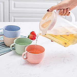 UDOIT Unbreakable Wheat Straw Kettle Set with 4 Multicolor Cups for Kids Children Toddler Adult, Lightweight Natural Reusable Drinking Mugs Pitcher Jug for Coffee, Tea, Water, Milk, Juice