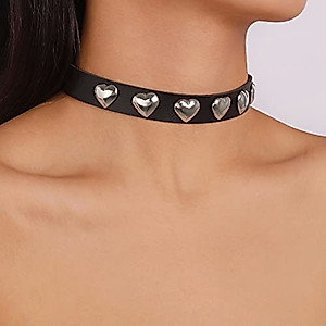 JVXYUIEH Black Leather Choker Short Spiked Choker Gothic Pendant Collar Chain Nightclubs Rivet Soft PU Collar Chokers Vintage Cosplay Neck Jewelry for Women, Girls, Sister