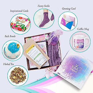 SHE FEELS LOVED Self Care Gift Basket for Women – Stress Relief Gift for Mom, Wife, Friends, 7-in-1 Self Care Kit, Get Well Gift Basket, Thinking of You Gifts, Christmas Gift Baskets for Women