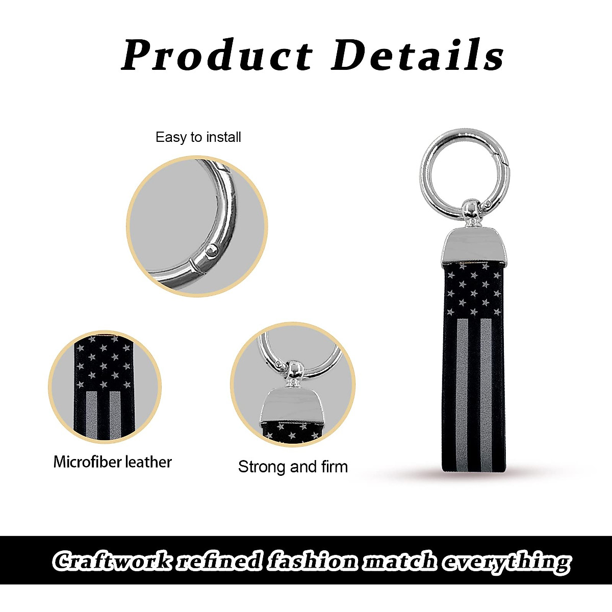 RBOKO American Flag Car Keychain Accessories with Zinc Alloy Suit, Universal Key Fob Keychain Leather for Men and Women (Silver)