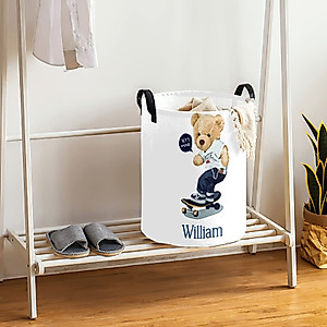 Grandkli Bear Personalized Freestanding Laundry Hamper, Custom Waterproof Collapsible Drawstring Basket Storage Bins with Handle 50cm x 36cm