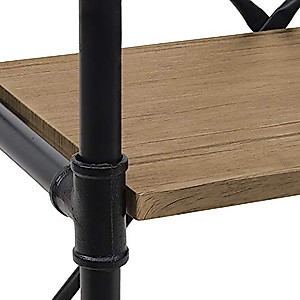 Sunnydaze 5-Tier Freestanding Industrial Bookshelf for Living Room - Black Pipe Style Frame with Wood Veneer Shelves - Brown