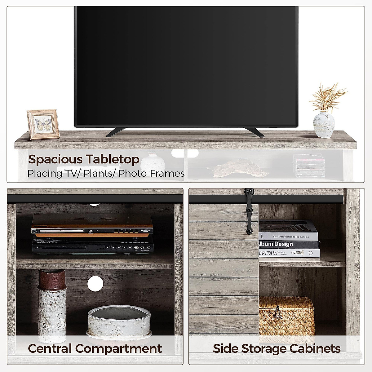 Yaheetech TV Stand with Sliding Barn Doors, Farmhouse TV Stand for TVs up to 65 Inch, Mid Century Media Entertainment Center for Living Room, 32.5 in H, Gray