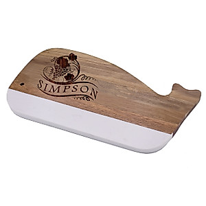 Premium Acacia and Marble 12" x 6" Whale Cutting Board and Cheese Serving Board - Beach House Ocean Condo or Cottage Décor (Custom Personalized)