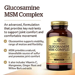 Solgar Glucosamine MSM Complex, 120 Tablets - Promotes Healthy Joints - Supports Range of Motion & Flexibility - Supports Collagen - Shellfish-Free - Gluten Free, Dairy Free, Kosher - 40 Servings