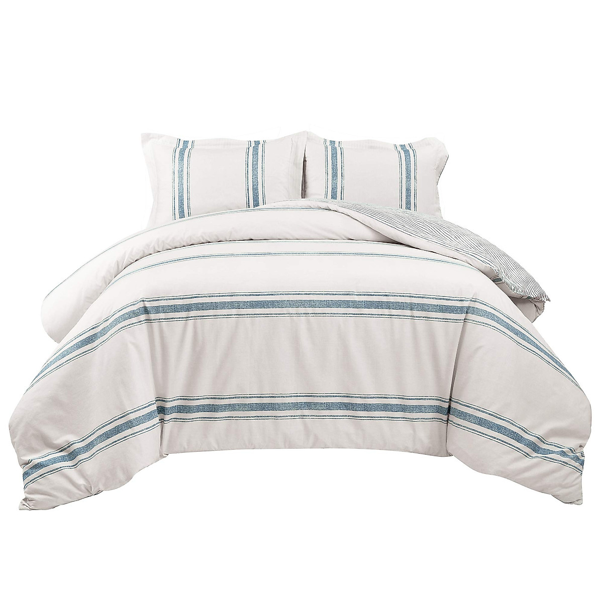 Lush Decor Comforter Farmhouse Stripe, King, Blue