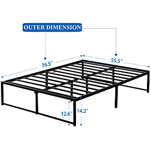 VECELO 14 Inch Bed Frame/No Box Spring Needed/Mattress Foundation/Steel Slat Support Black (Full), Metal Platform A