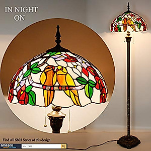 WERFACTORY Tiffany Floor Lamp Red Amber Tulip Flower Stained Glass Standing Reading Light 16X16X64 Inches Antique Pole Corner Lamp Decor Bedroom Living Room Home Office S030 Series