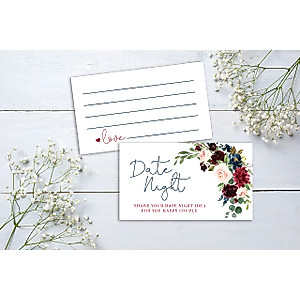 Your Main Event Prints Burgundy and Navy Floral Date Night Game Sign and Cards - Great for Bridal Showers and Weddings - 1 Self-Standing Sign and 50 Guessing Cards