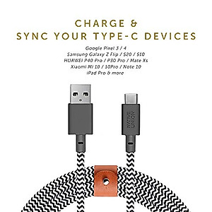Native Union Belt Cable XL USB-C to USB-A - 10ft Ultra-Strong Charging Cable with Leather Strap Compatible with Samsung Galaxy Z Fold4, Flip4 / S22 Ultra, Pixel 7 Pro, iPad Pro, Air 5, Mini 6 (Zebra)