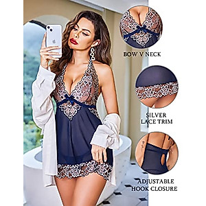 Avidlove Lingerie for Women Sexy Naughty Babydoll Lingerie Plus Size Sleepwear, Navy Blue XXL