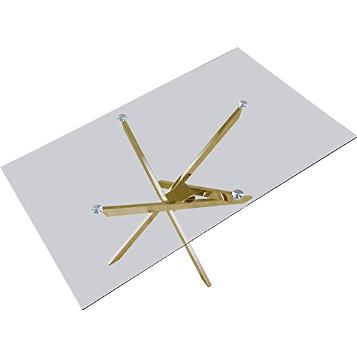 Meridian Furniture Xander Collection Modern | Contemporary Tempered Glass Top Dining Table with Durable Metal Base, 60" W x 36" D x 30" H, Gold Finish