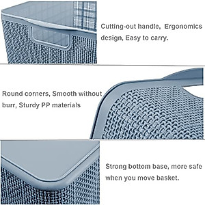 AYSUM 8 Pack Plastic Storage Basket, 9.7 x 6.5 x 5.5 Inch, Small Plastic Baskets Stackable Plastic Woven Organizer Bins for Toys, Pantry, Kitchen, Bedroom, Bathroom - Blue